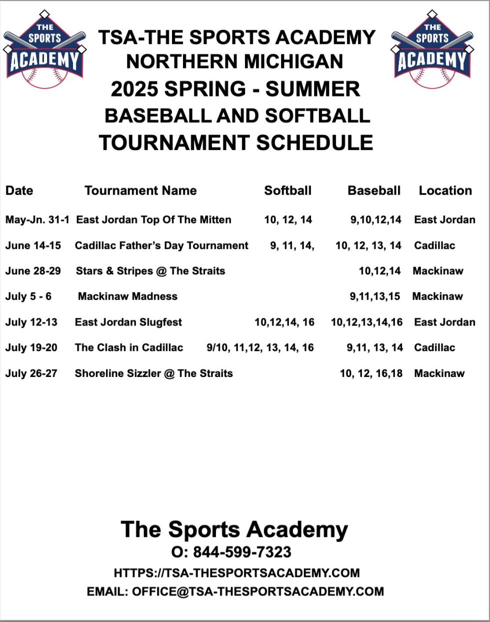 Baseball Tournament Info - TSA | The Sports Academy